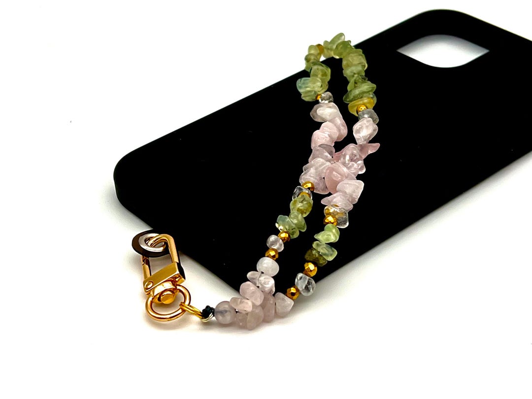 Rose Quartz Crystal Phone Charm - Green Prehnite Gemstone Strap - Etsy