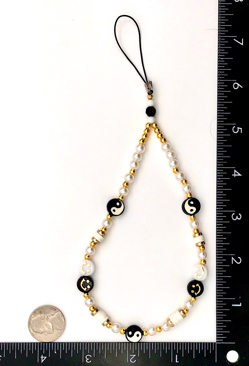 Y2K Yin Yang Phone Charm Strap, Custom Name Beaded Accessory - Etsy