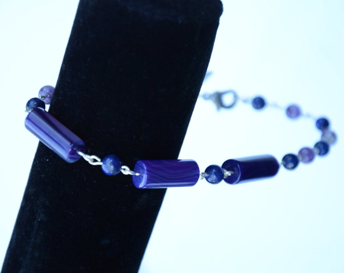 Blue Violet Lapis Lasuli Striped Agate and Amethyst Chained - Etsy