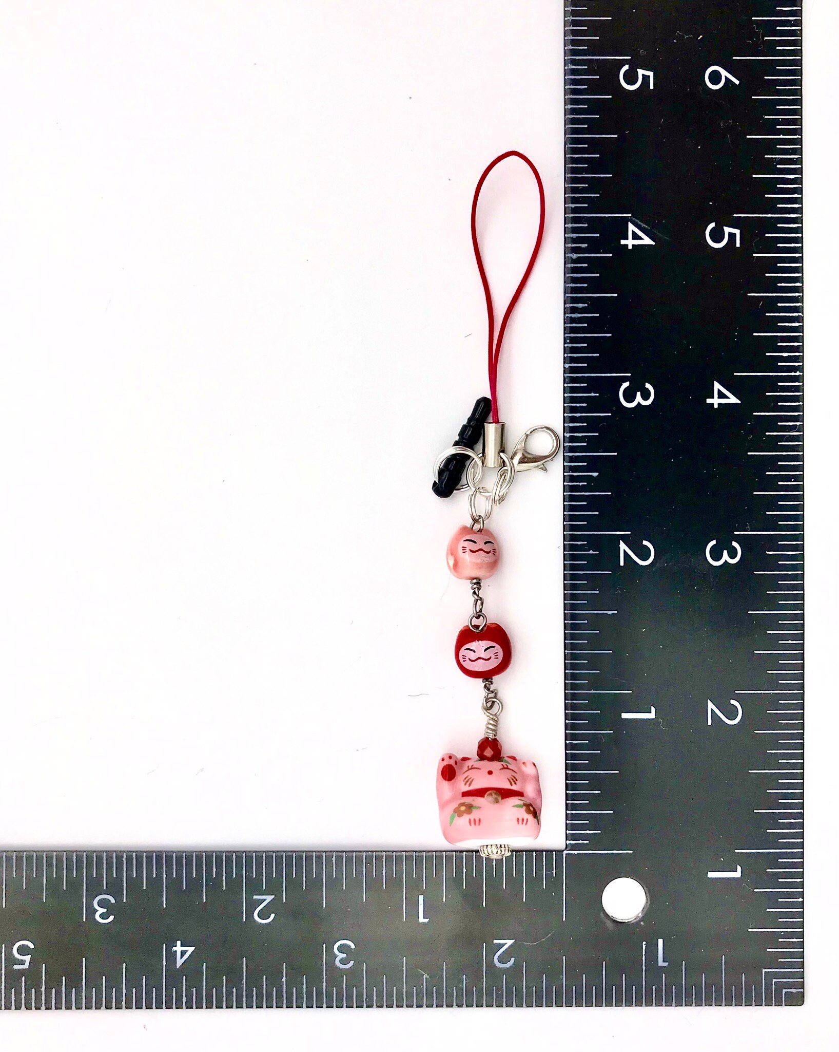 Kawaii Maneki Neko Phone Charm, Carnelian Accent – Lucky Cat Accessory ...