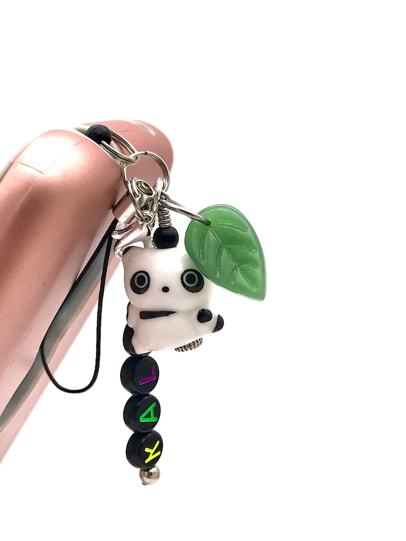 Custom Kawaii Panda Phone Charm, Jade Leaf & Onyx - Etsy