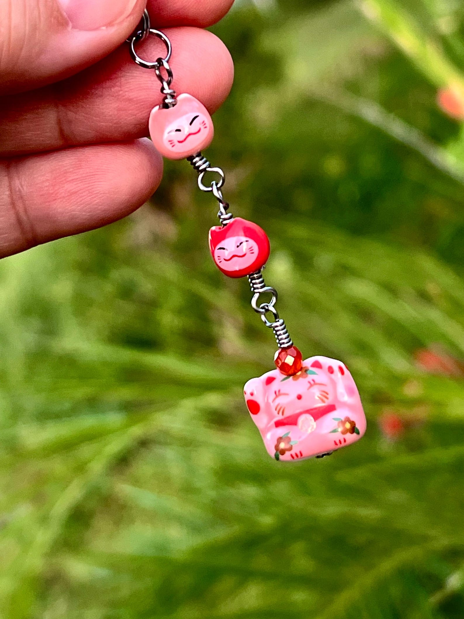 Kawaii Maneki Neko Phone Charm, Carnelian Accent – Lucky Cat Accessory ...
