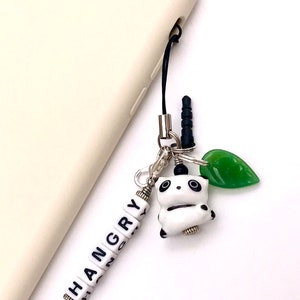 Custom Kawaii Panda Phone Charm, Jade Leaf & Onyx - Etsy
