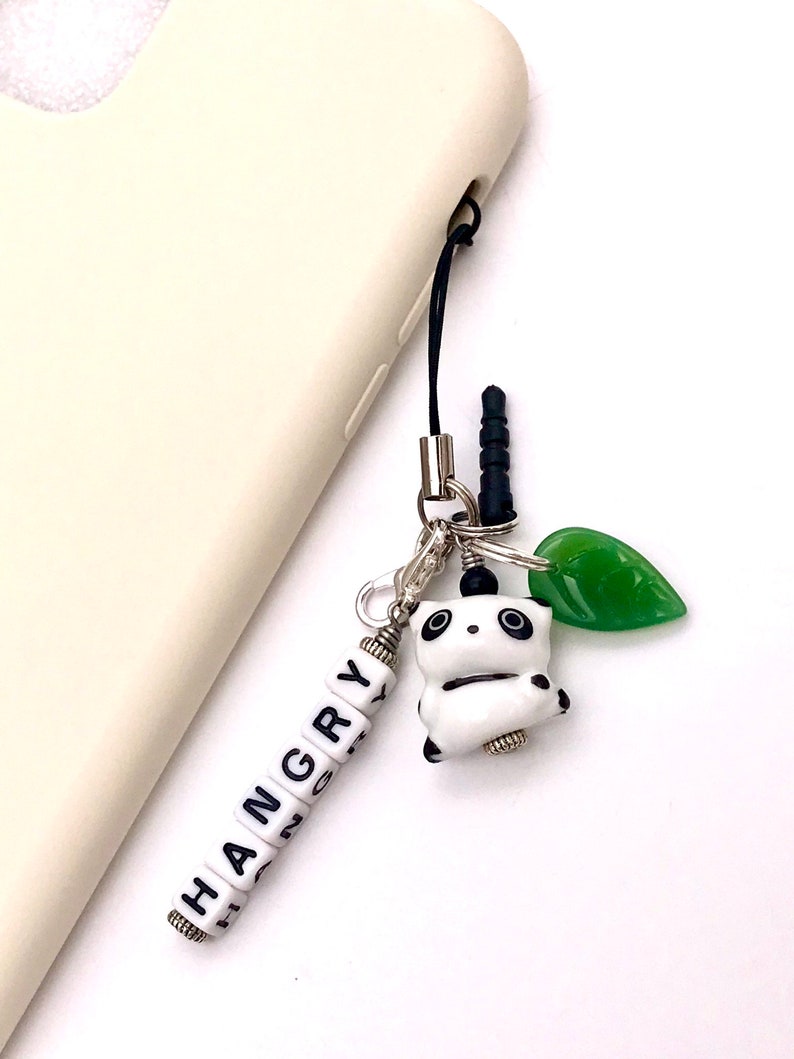 Custom Kawaii Panda Phone Charm, Jade Leaf & Onyx - Etsy