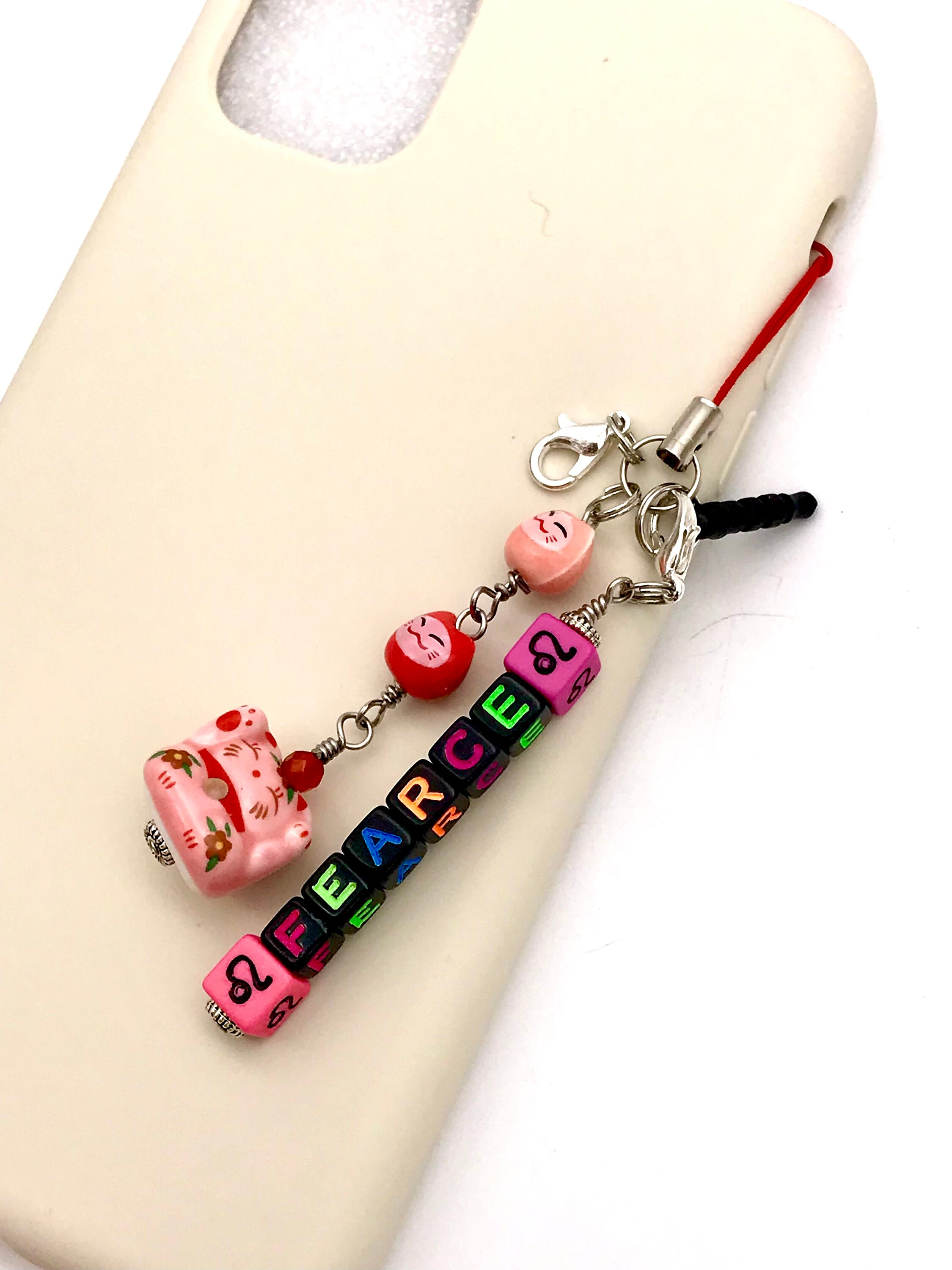 Kawaii Maneki Neko Phone Charm, Carnelian Accent – Lucky Cat Accessory ...