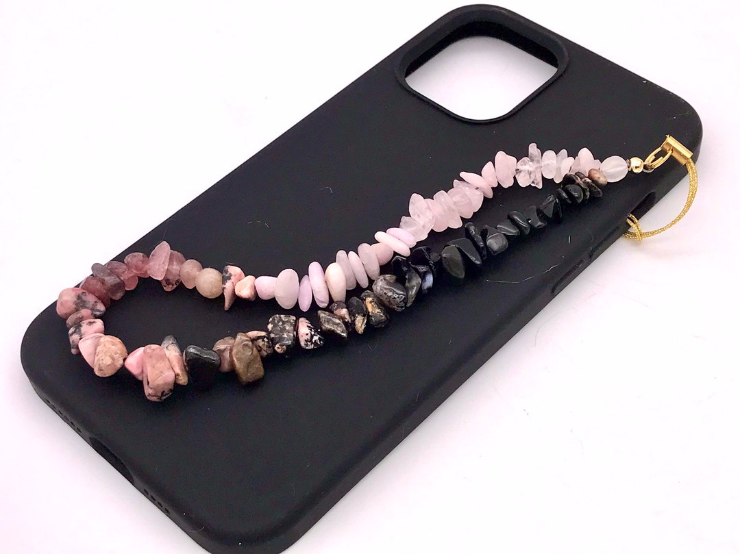 Obsidian Healing Crystals Phone Strap Gemstone Phone Charm Ombre Black ...