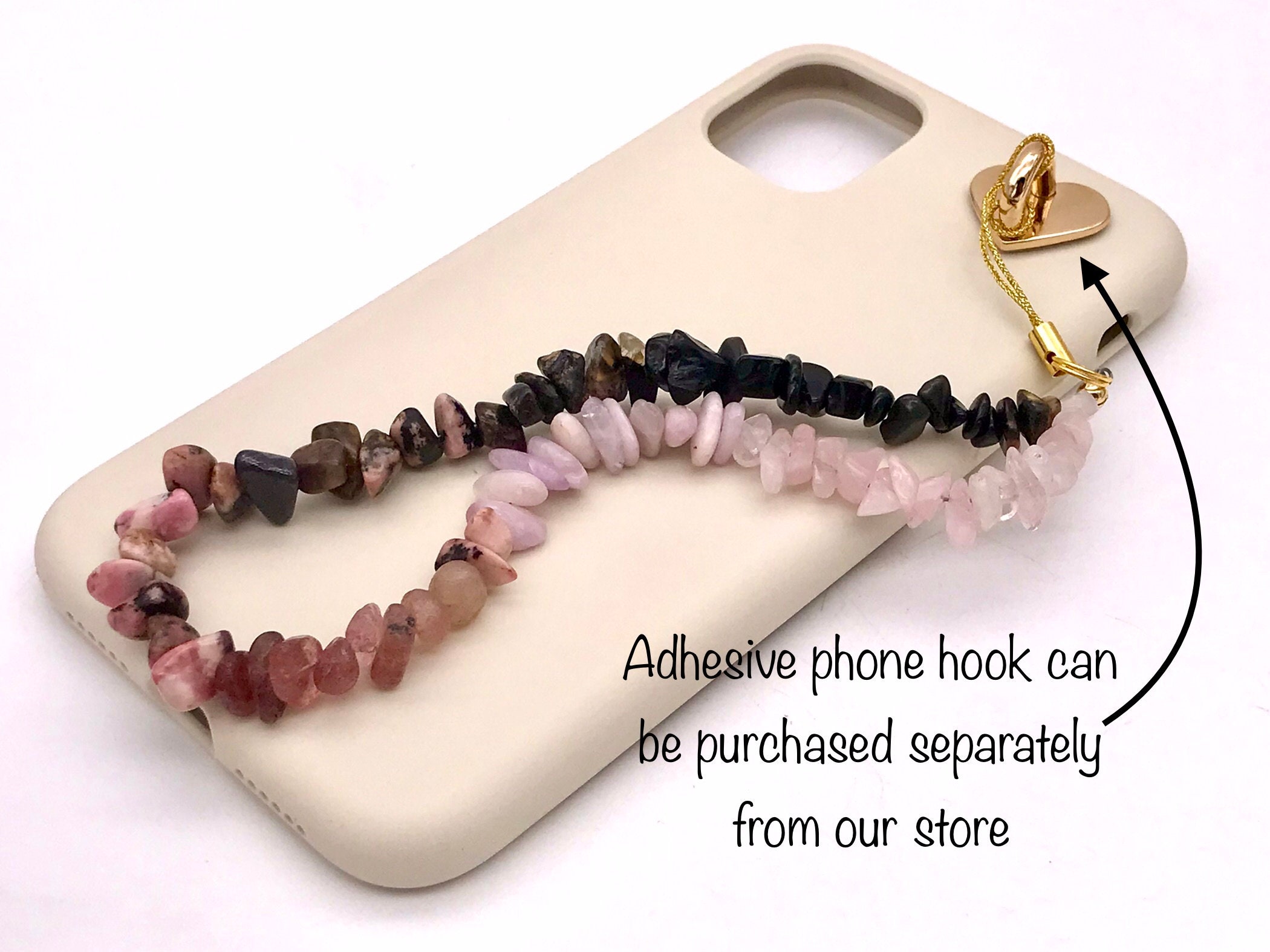 Obsidian & Rose Quartz Phone Charm, Gradient Gemstone Strap - Etsy