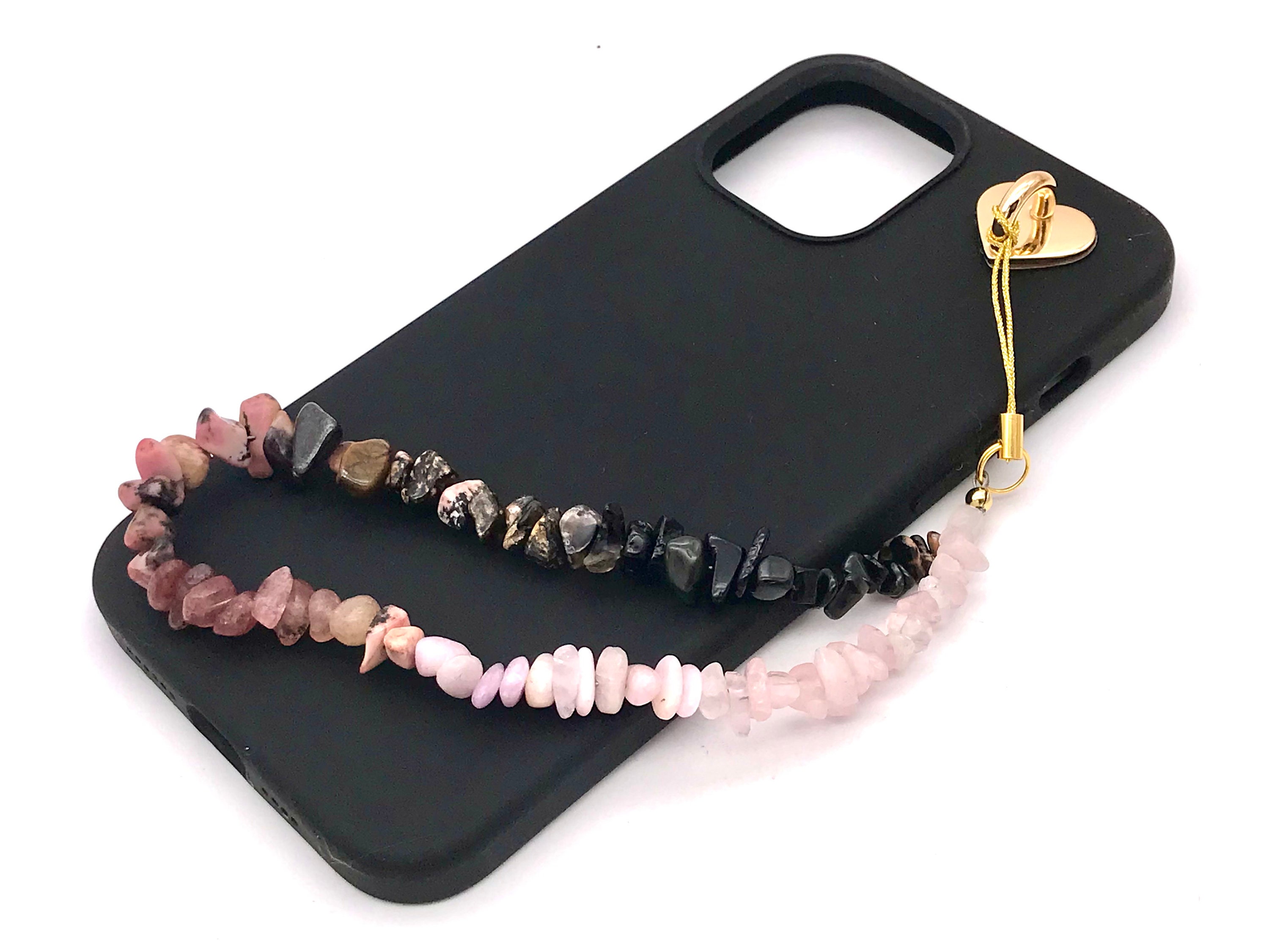Obsidian Healing Crystals Phone Strap Gemstone Phone Charm Ombre Black ...