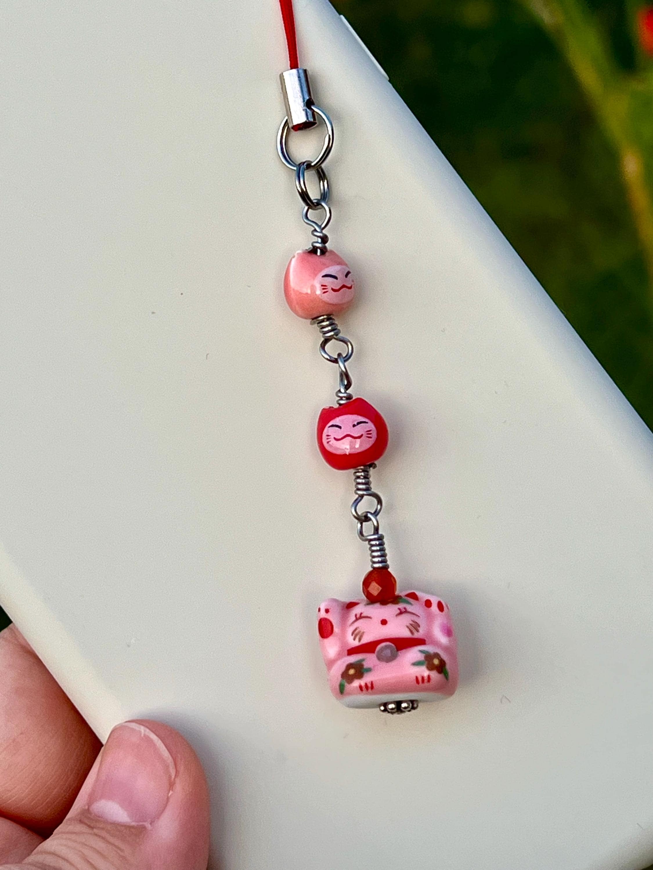 Kawaii Maneki Neko Phone Charm, Carnelian Accent – Lucky Cat Accessory ...