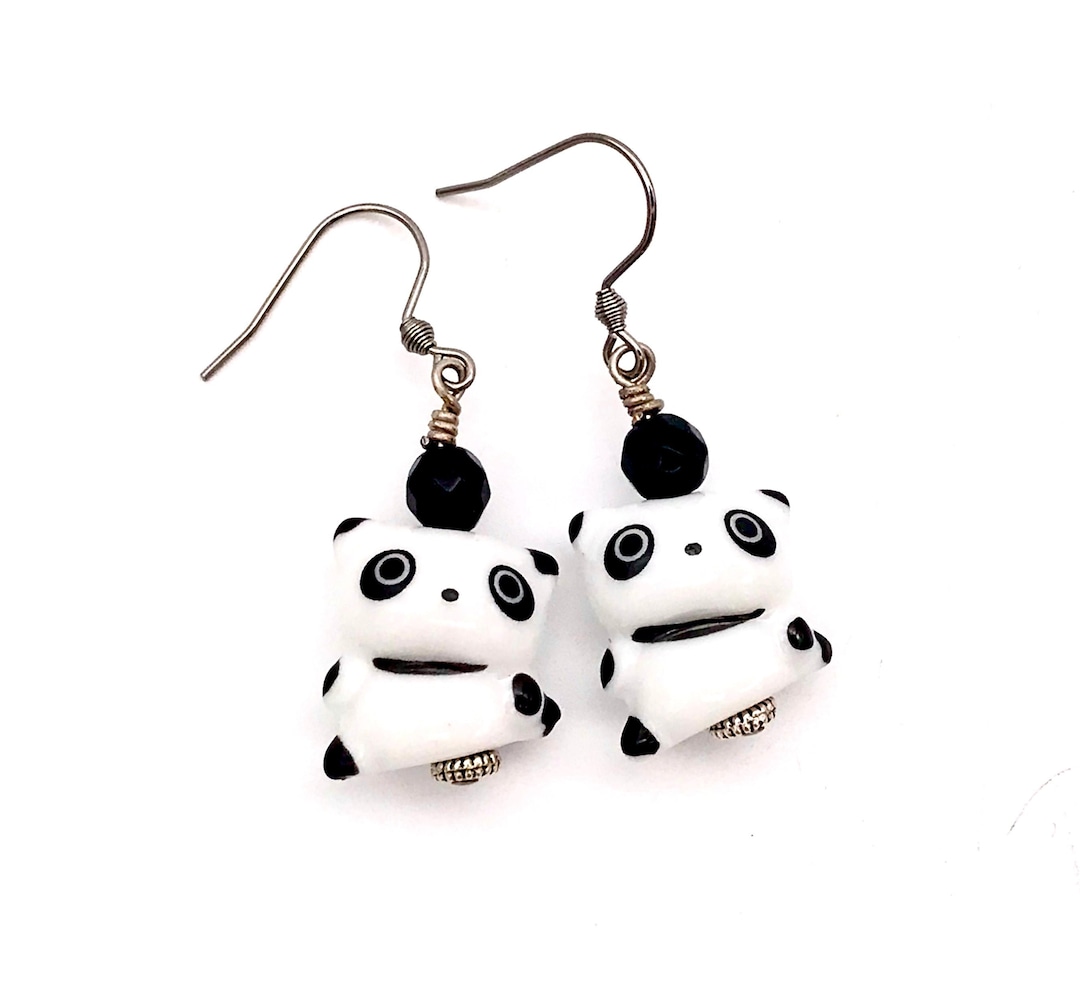 Kawaii Panda Earrings Cute Panda Earrings Panda Dangle Earrings Ceramic ...