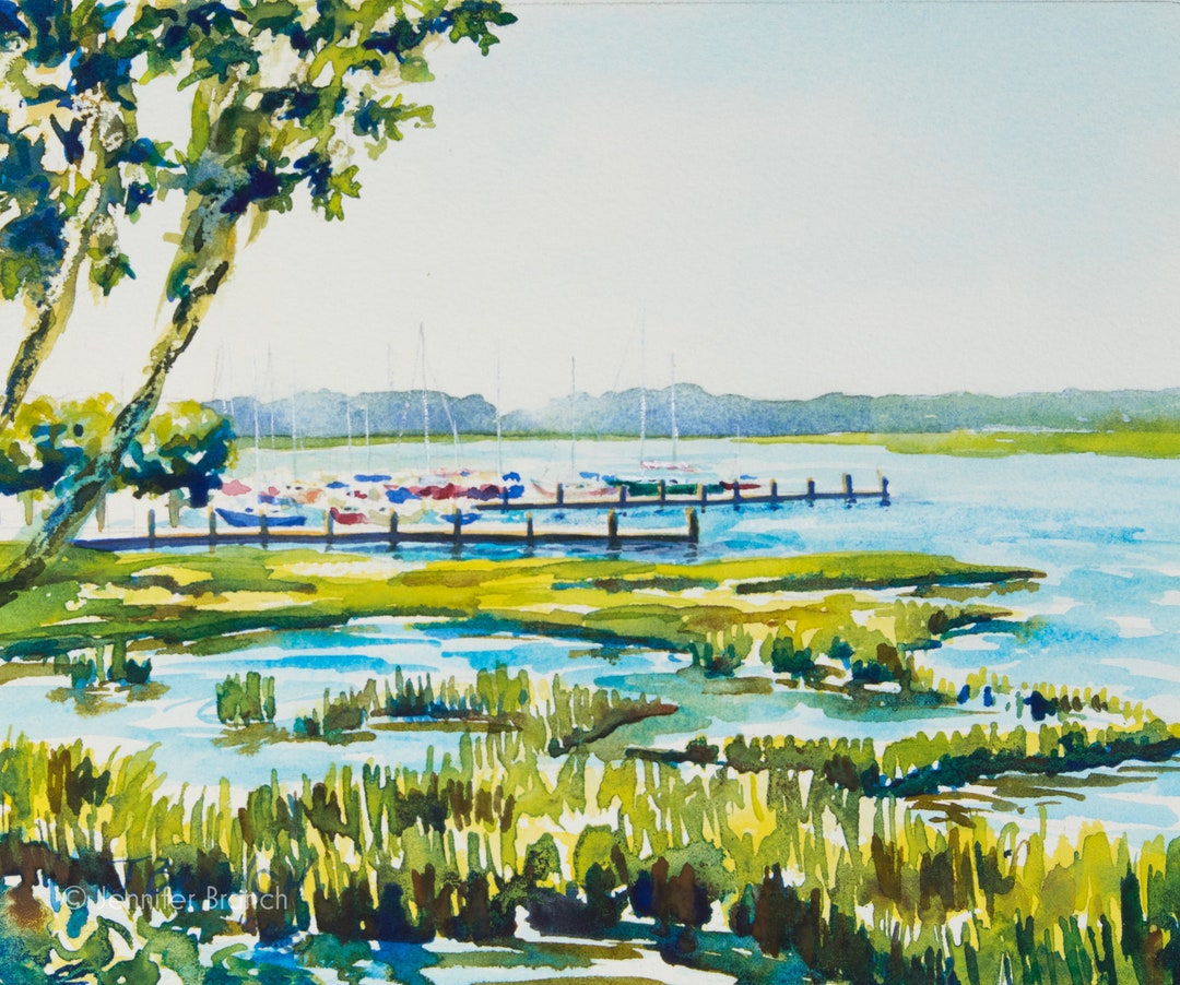 Beaufort Harbor Print, Watercolor Landscape Painting - Etsy