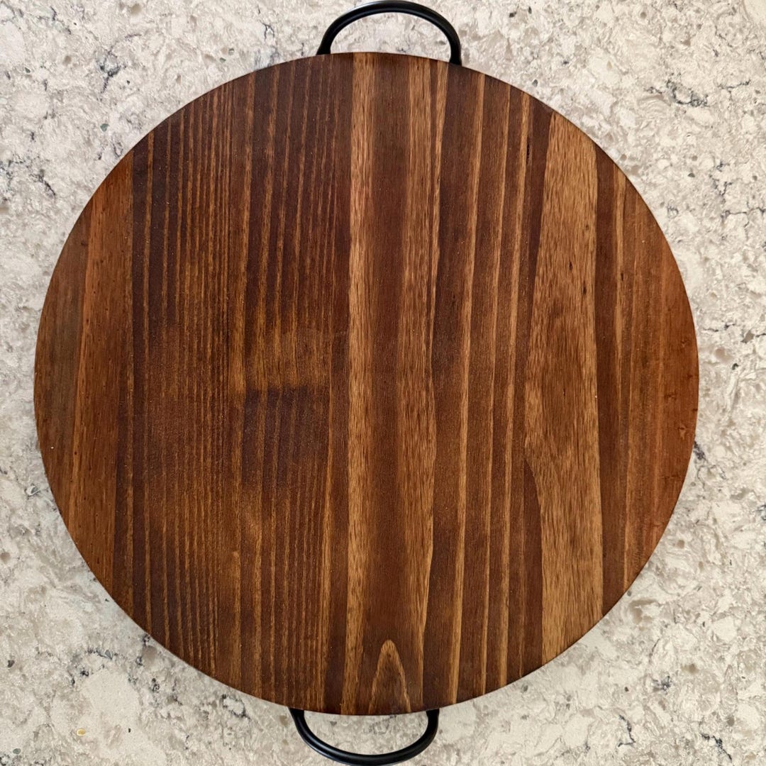 Rustic Wood Round Serving Tray With Black Handles: Farmhouse ...