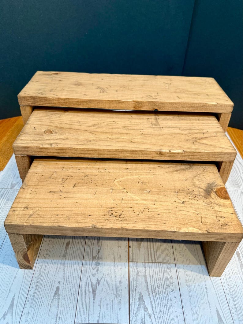 Wooden Nesting Riser Set | Rustic Display Stands – Natural or Light ...