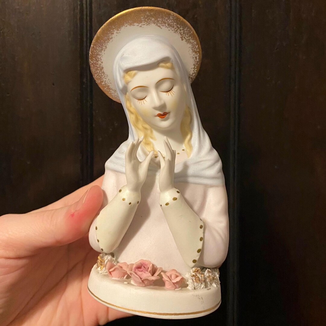 Vintage Lefton China Hand Painted Virgin Mary Praying Madonna Figurine ...