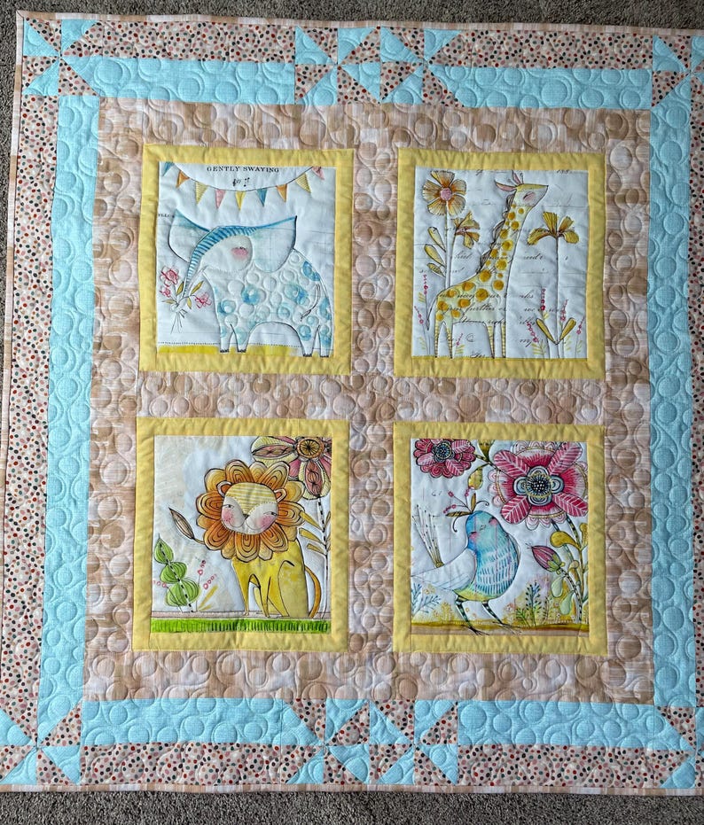 Zoo Animals Baby Quilt: Handmade Crib Blanket, Nursery Decor (39” X 41 ...