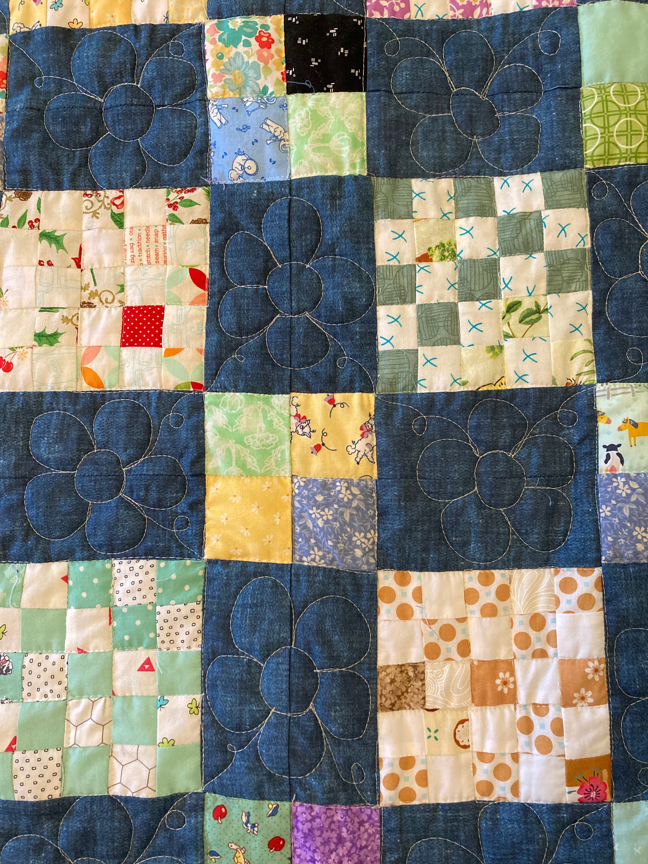 Denim Patchwork Quilt, Handmade Checkerboard Throw, 62" Square - Etsy