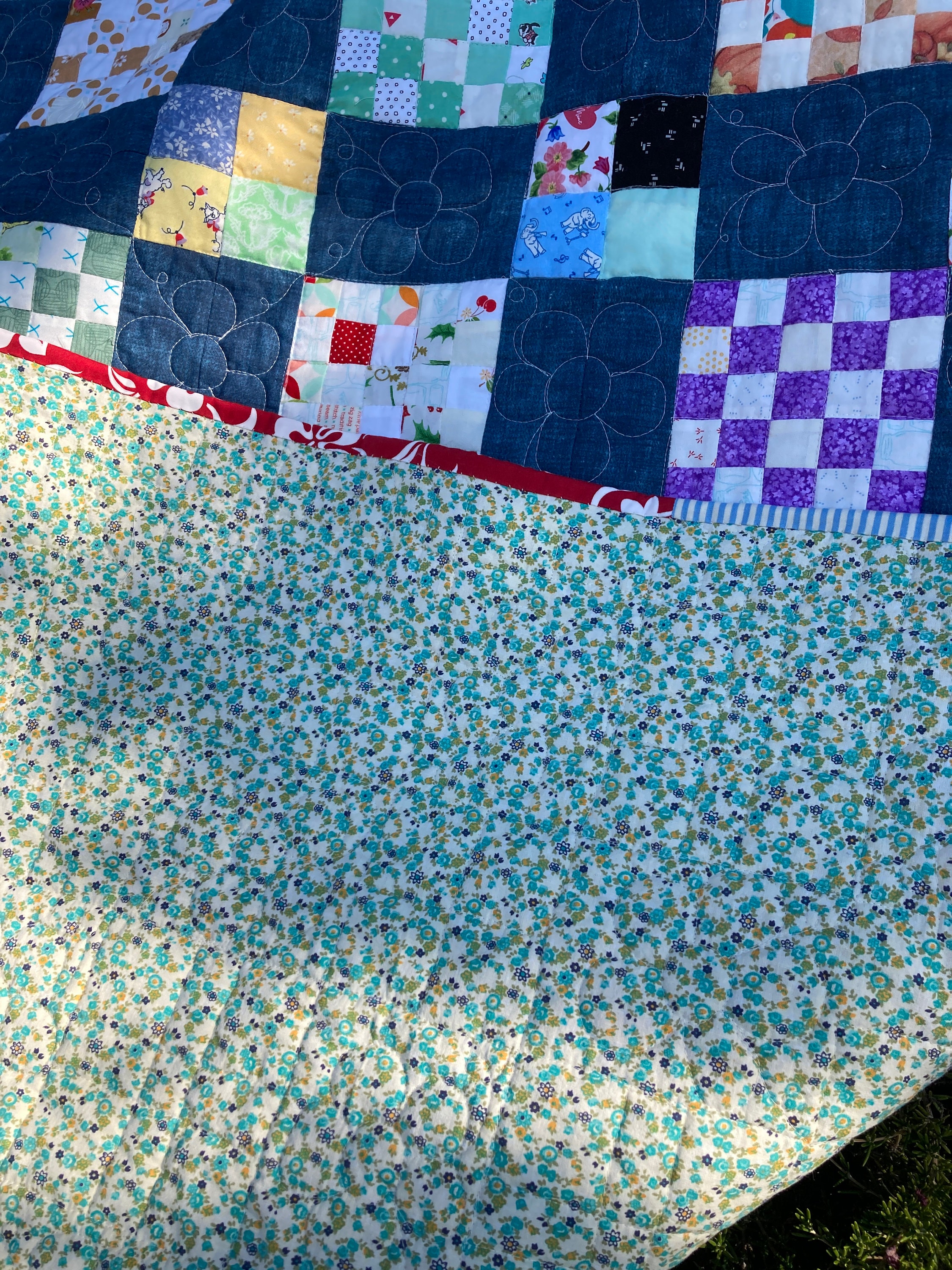 Denim Patchwork Quilt, Handmade Checkerboard Throw, 62" Square - Etsy