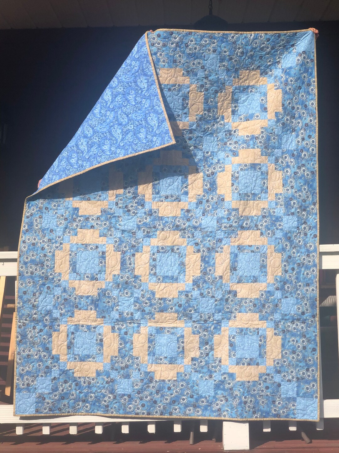 Blue and Gold Asian Fabric Quilt: Handmade Cotton Throw (60x77) - Etsy