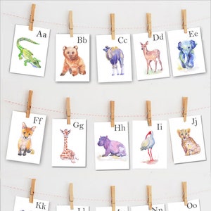 Animal Alphabet Cards, ABC Flashcards Watercolor, A-Z Flash Cards for ...