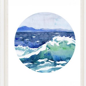Ocean Painting Circle Art Wave Watercolor Landscape Abstract - Etsy