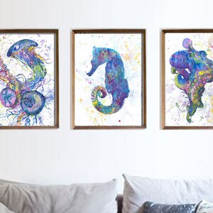 Under the Sea Life Prints Watercolor Painting Ocean Theme - Etsy