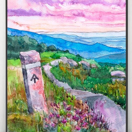 Blue Ridge Mountain Wall Art Watercolor Landscape Painting | Etsy
