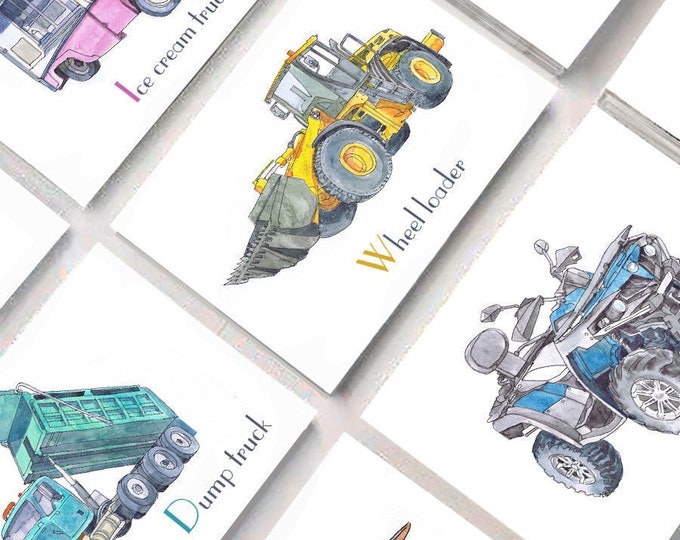 Transportation - 26 Fine Art Note Cards Alphabet, Car Prints Watercolor ...