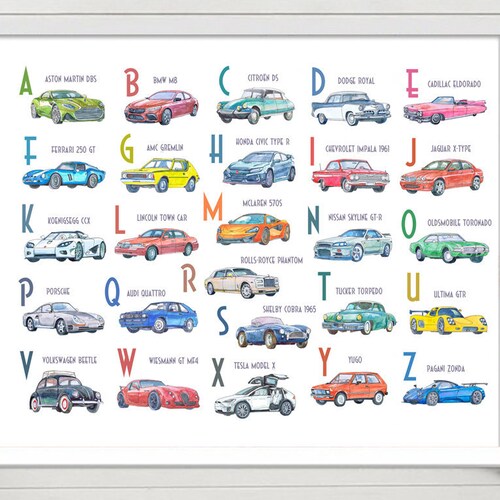 Transportation Alphabet Wall Art Car Poster Nursery Car | Etsy
