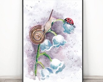 Dragonfly Art Insect Print Abstract Watercolor Flowers | Etsy