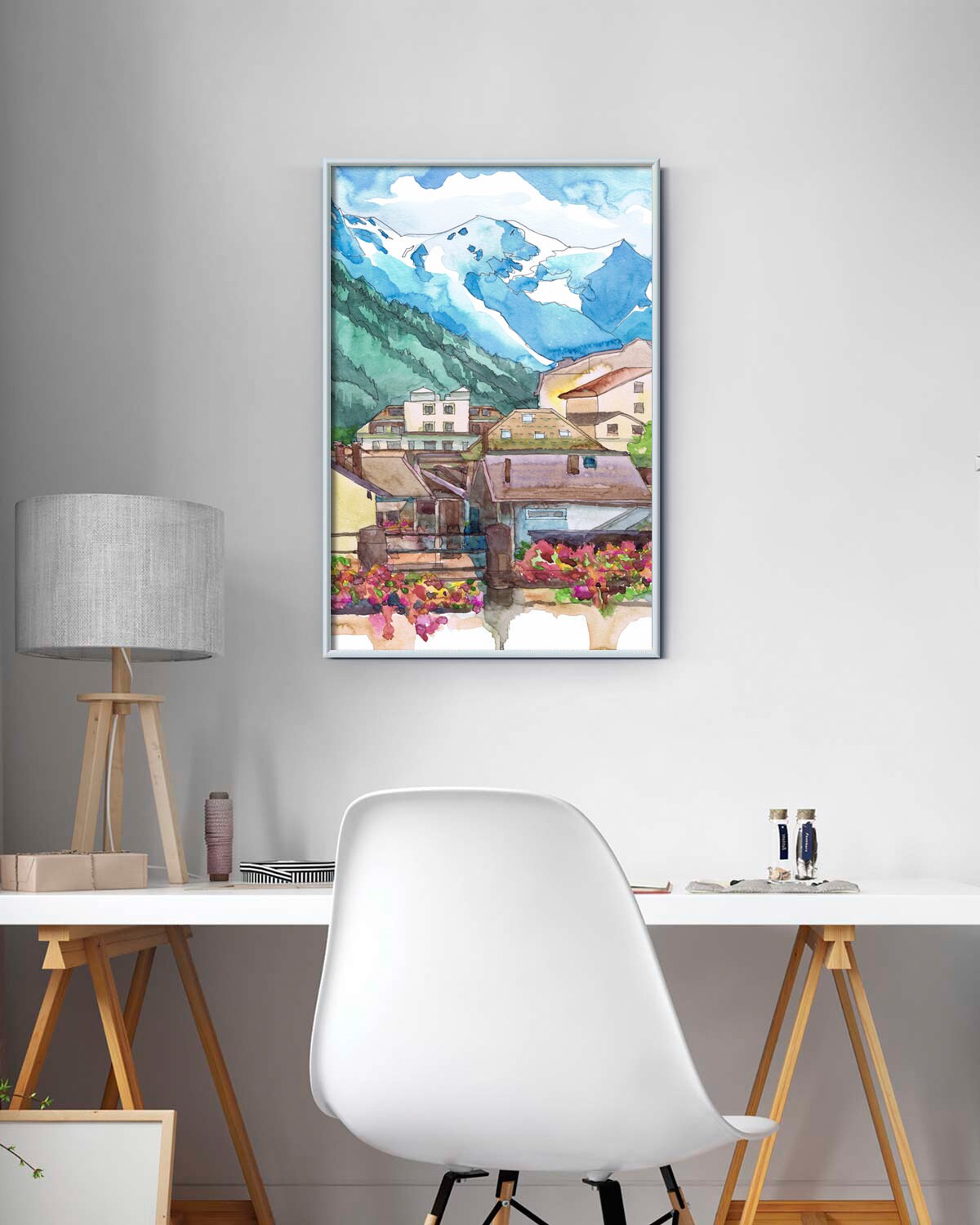 Mont Blanc Mountain Wall Art, Chamonix Watercolor Painting Print ...