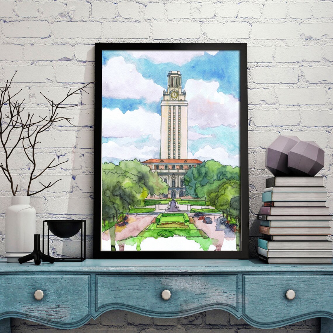 University of Texas Tower Art Austin Skyline Watercolor | Etsy
