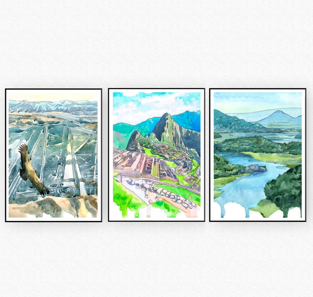 Peru Art Set of 3 Prints Watercolor Landscape Painting Latin - Etsy