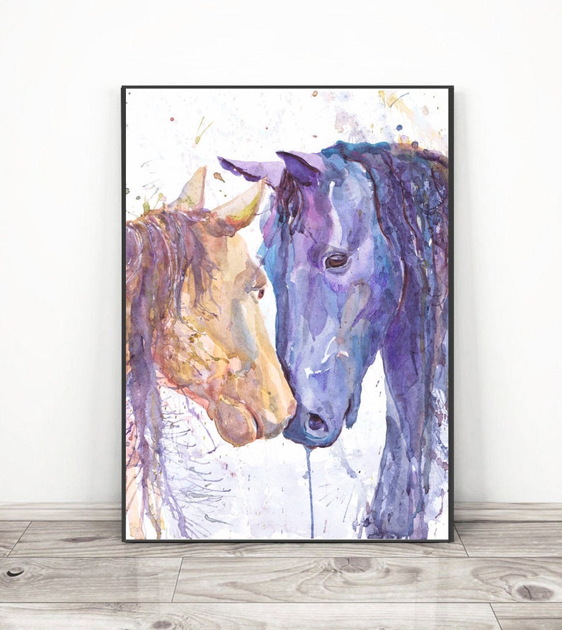 Two Horses Art Print Watercolor Painting Couple of Horse - Etsy