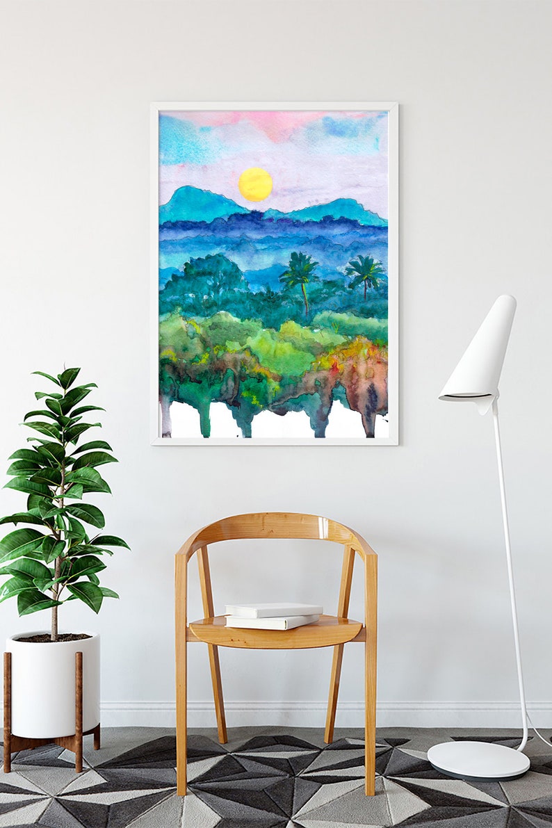 Costa Rica Art Sunset Landscape Watercolor Painting Palm - Etsy