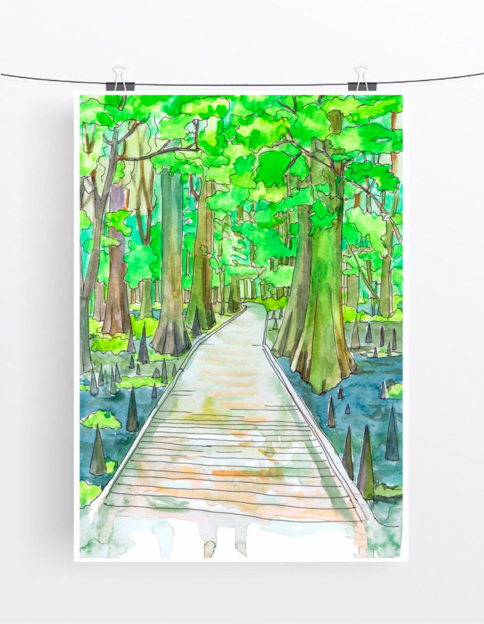 Congaree National Park Art Poster Watercolor Painting Print | Etsy