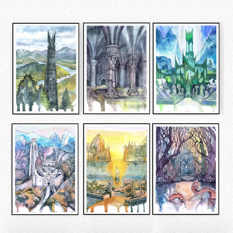 Lake Town Fantasy City Art Print Watercolor Painting JRR - Etsy