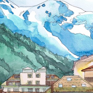 Mont Blanc Mountain Wall Art, Chamonix Watercolor Painting Print ...