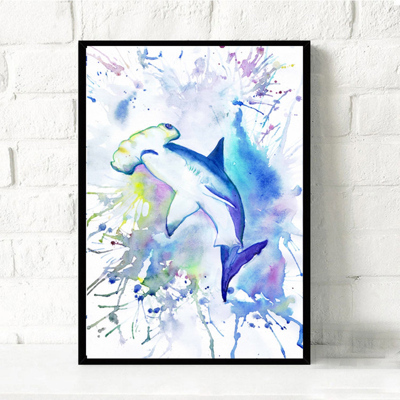 Hammerhead Shark Art Watercolor Painting Ocean Animal Prints - Etsy