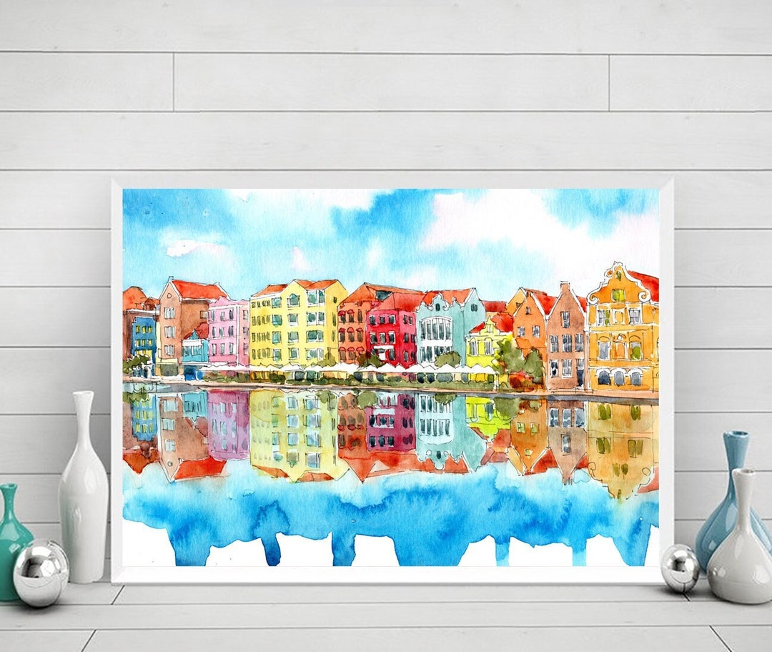 Curaçao Art Print Caribbean Painting, Willemstad Curacao Beach Wall Art ...