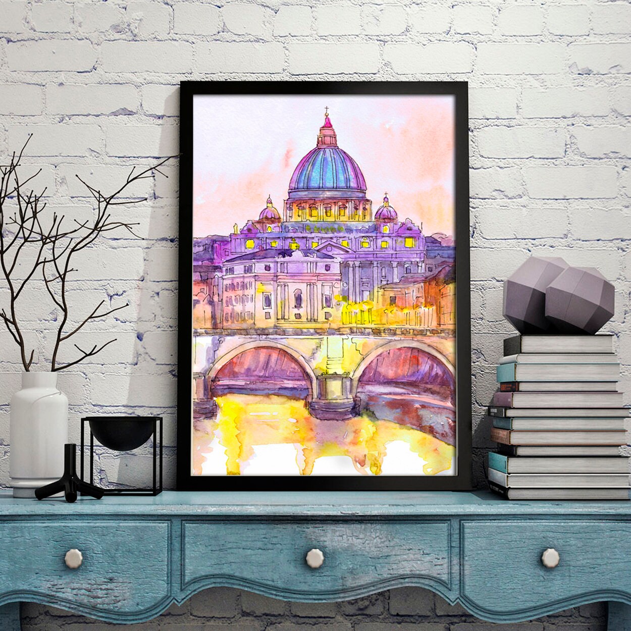 Rome Wall art Italy Europe skyline Vatican Watercolor | Etsy