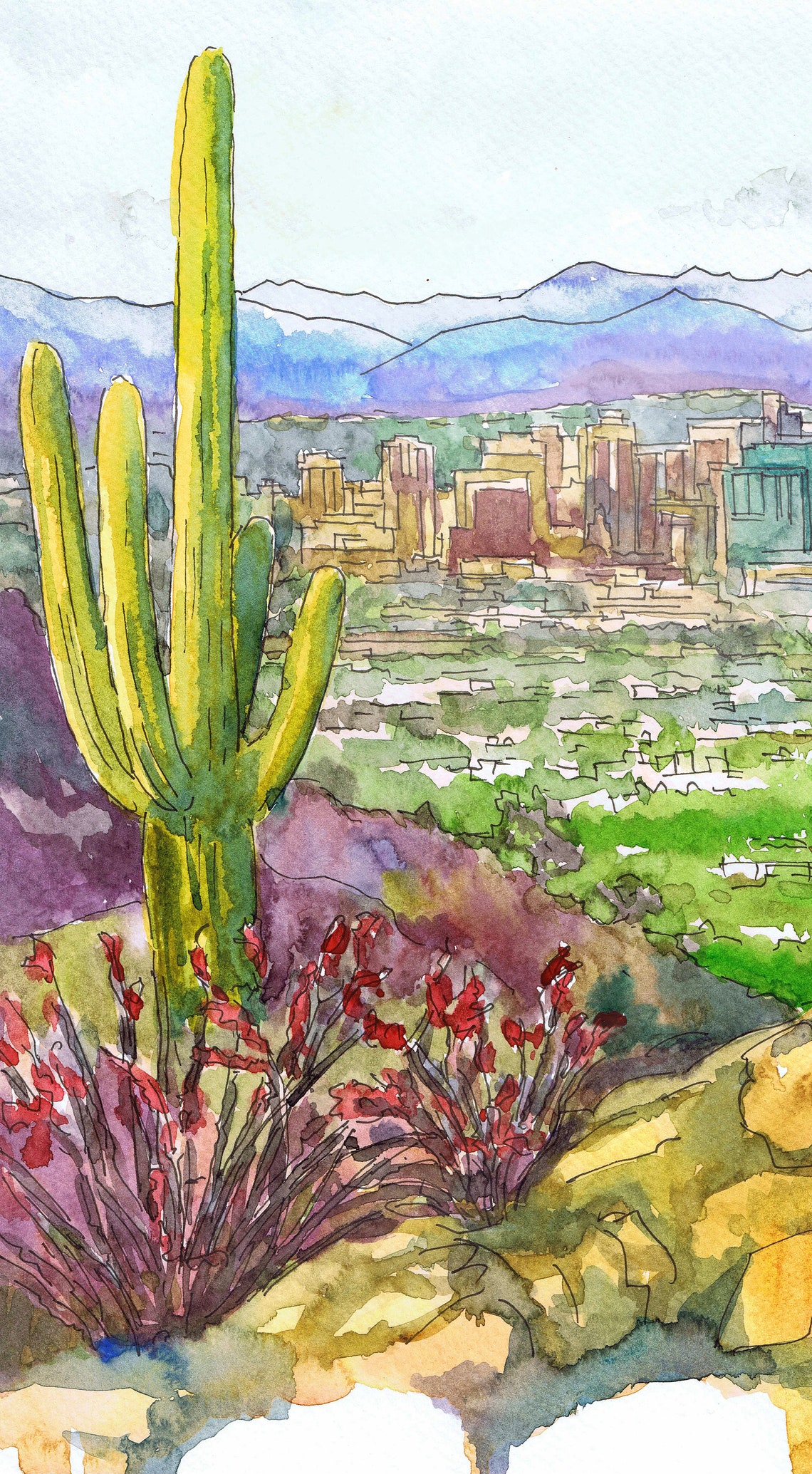Phoenix Arizona Skyline Abstract City Art Watercolor - Etsy
