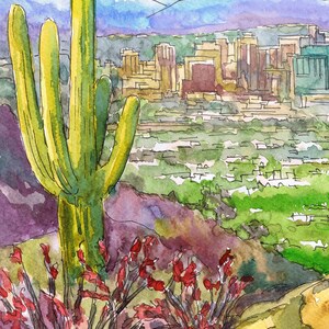 Phoenix Arizona Skyline, Abstract City Art Watercolor , Cityscape Wall ...