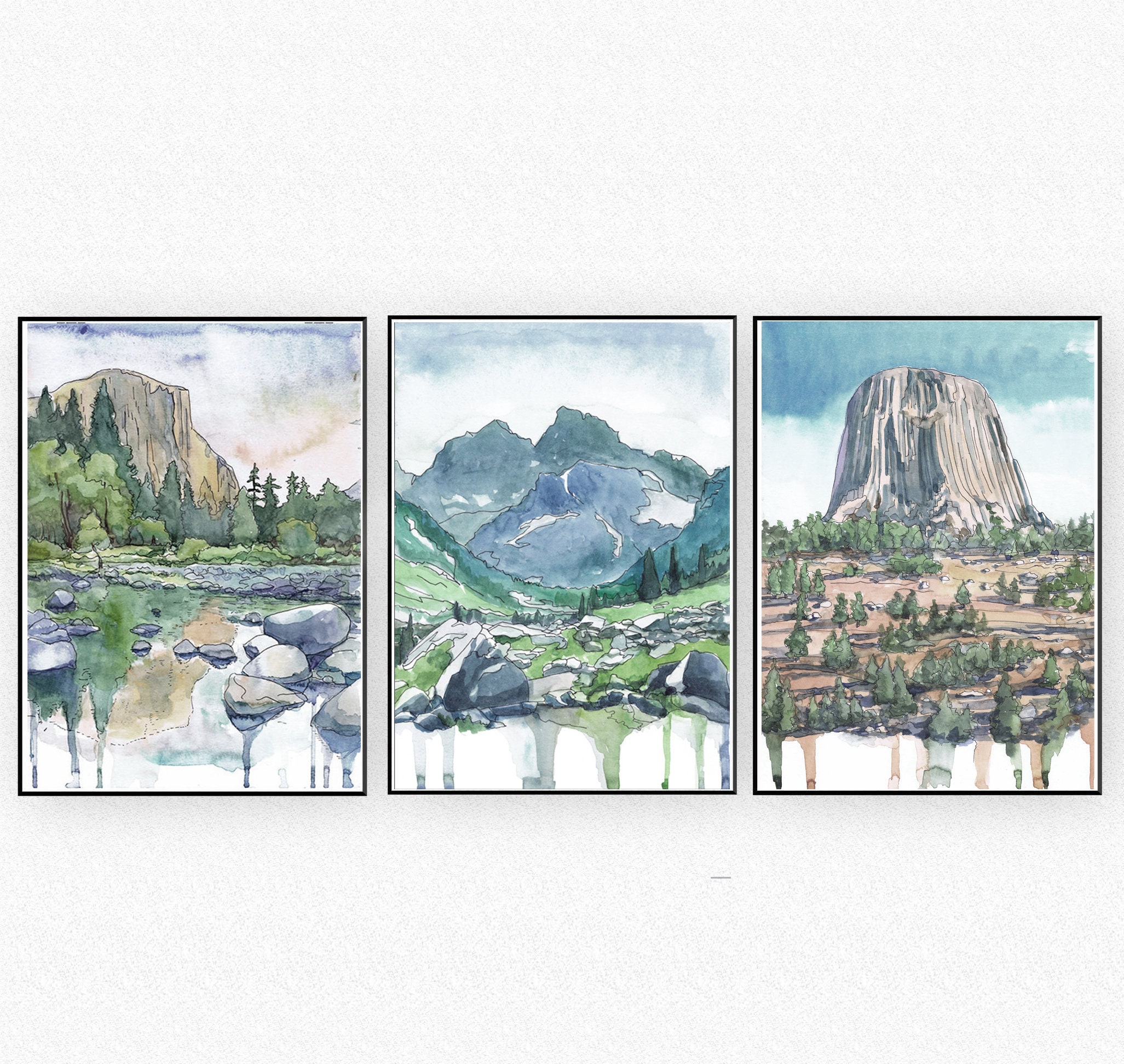 Devils Tower National monument print Wyoming Art Watercolor | Etsy