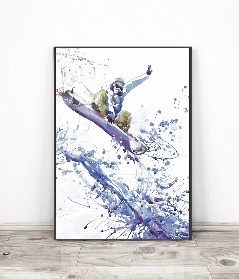 Snowboard Wall Art, Snowboarding Poster Sport Art Print Watercolor ...