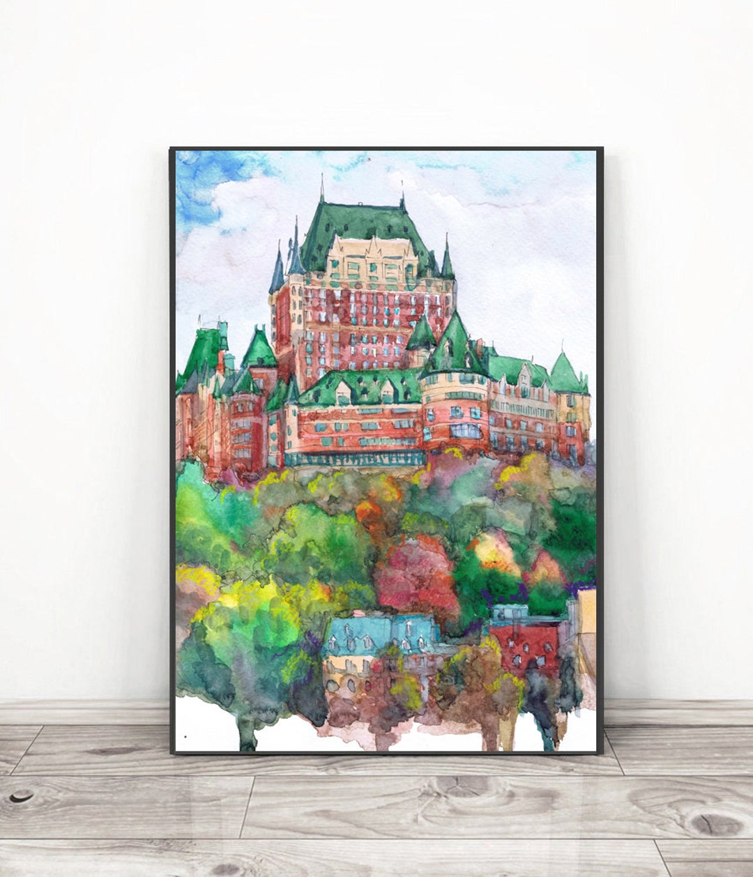 Quebec City Skyline - Canada Art Print Watercolor Painting - Chateau ...