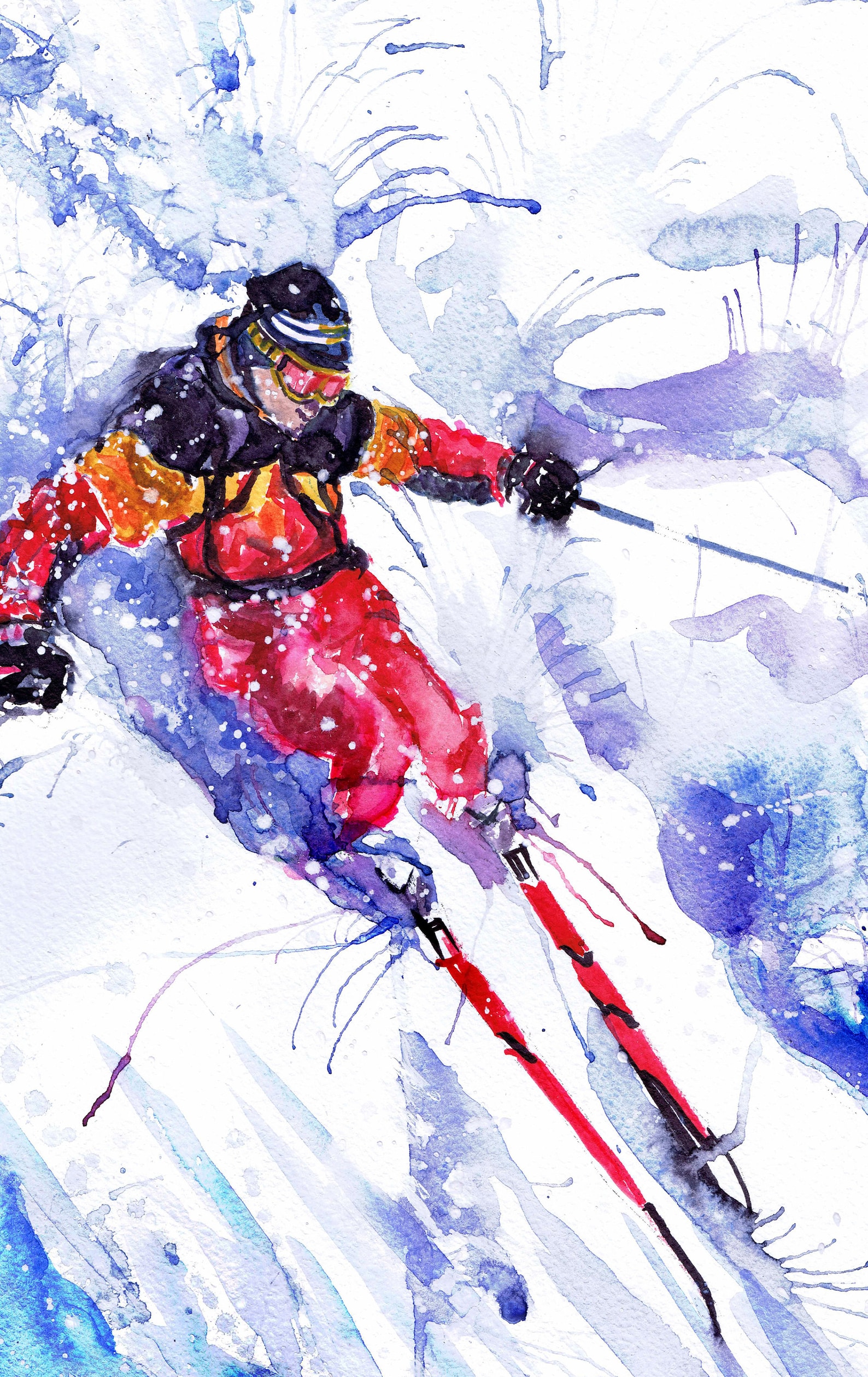 Skier Wall Art Ski Art Print Sport Poster Watercolor Painting | Etsy