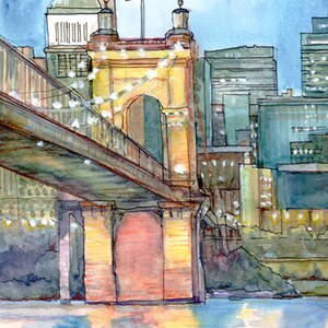 Cincinnati Skyline Wall Art Print, Watercolor Painting Cincinnati ...