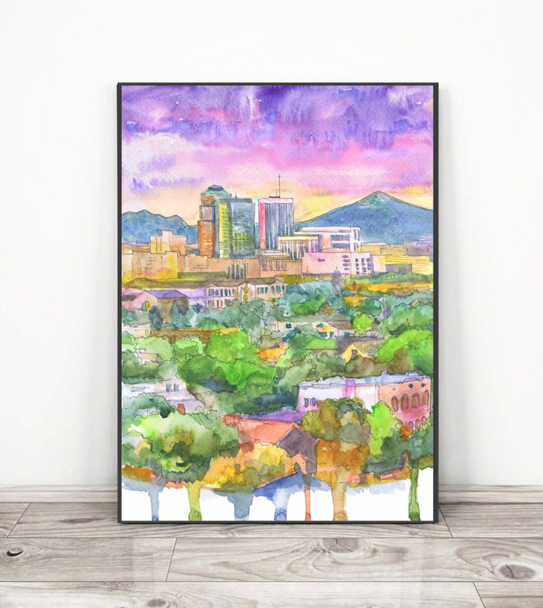 Tucson Az Art Skyline Wall Art, Arizona Print, Watercolor Cityscape ...