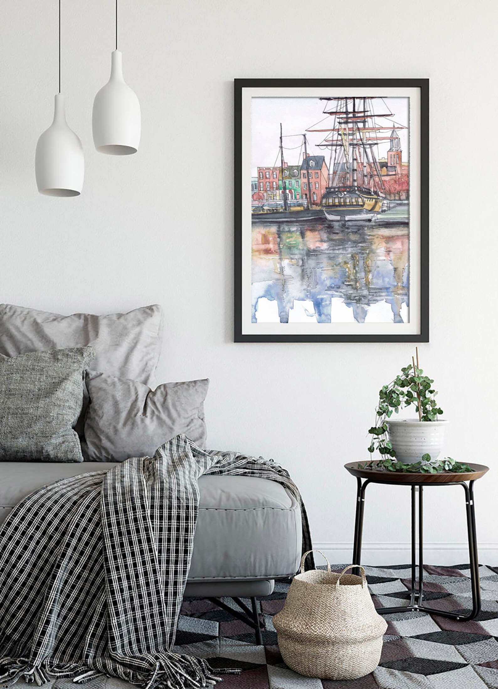 Baltimore Skyline Watercolor Painting Fells Point Art - Etsy