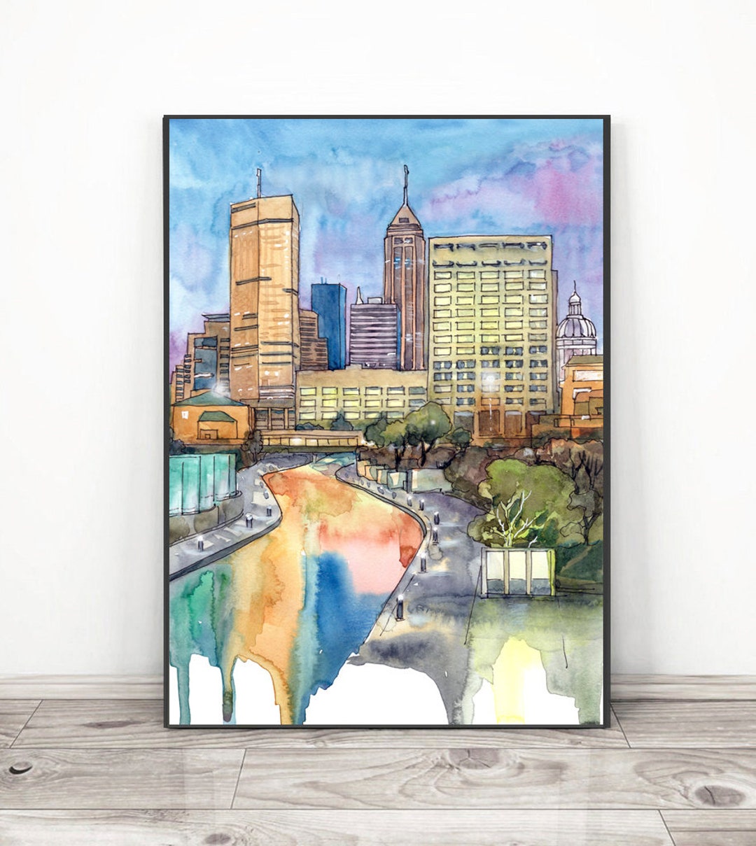 Indianapolis Skyline Wall Art, Indana City Art Print, Watercolor ...